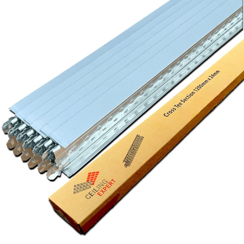 Pack of 10 Silver Cross Tee Section 1200mm x 24mm Suspended Ceiling ...