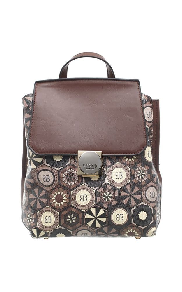 Bessie London Coffee Logo Print Backpack & Bessie London Brown Print ...