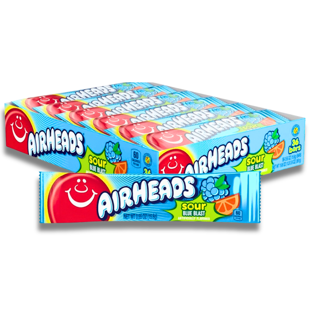 Airheads Sour Blue Blast Flavour Chew Bars 36 x15 6g