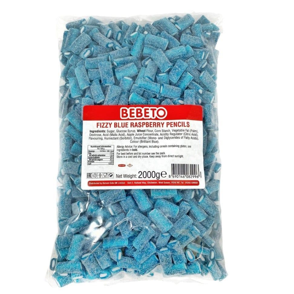 Bebeto Fizzy Blue Raspberry Pencils: Bulk Halal Sweets 2kg