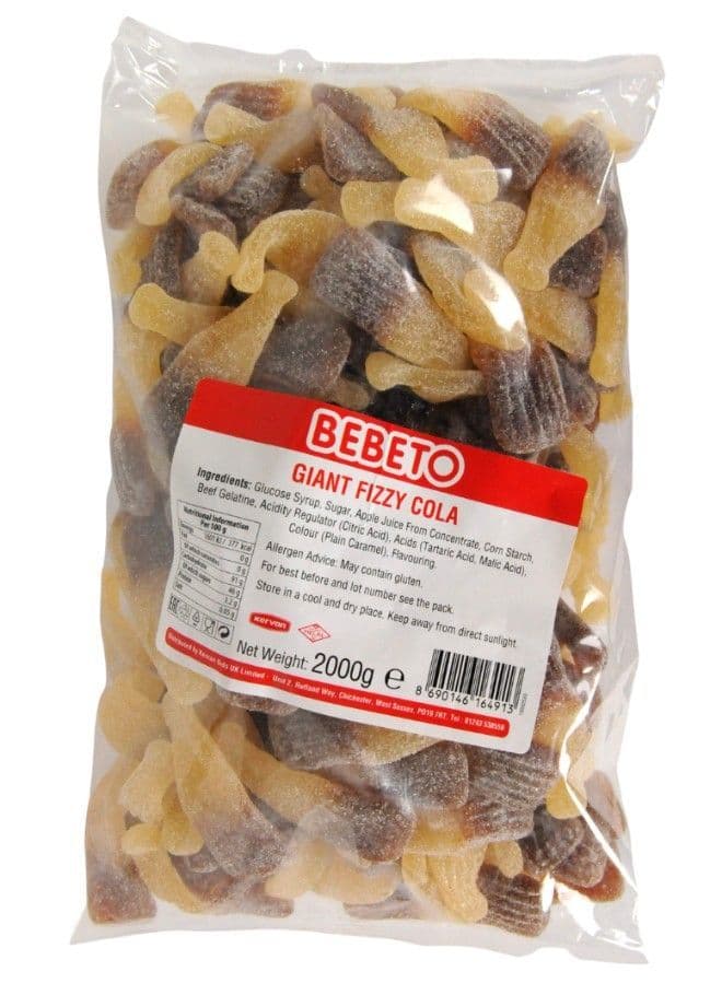 BEBETO GIANT FIZZY COLA BOTTLES 2KG