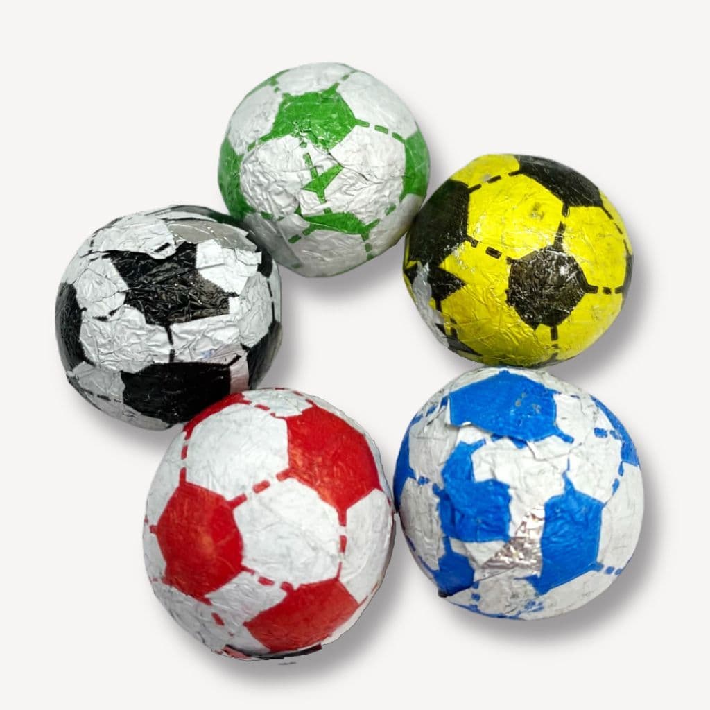 CHOCOLATE "FLAVOUR" FOILED FOOTBALLS MIX 3KG B B E JULY2023