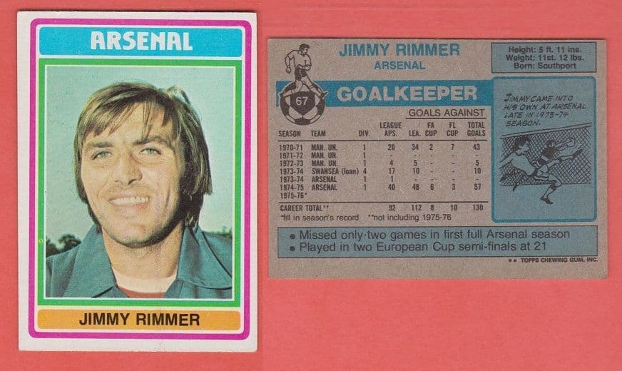 Arsenal Jimmy Rimmer England 67