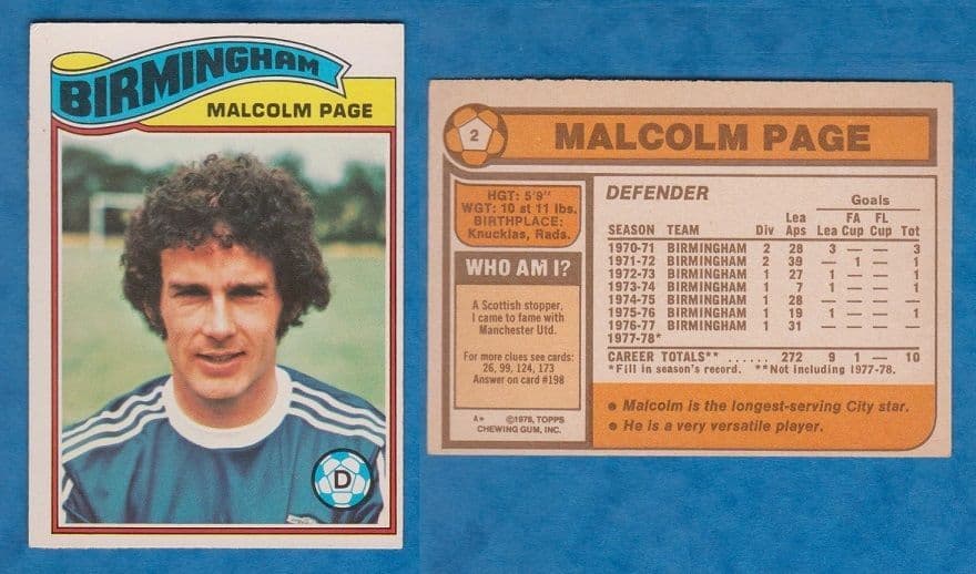 Birmingham City Malcolm Page Wales 2