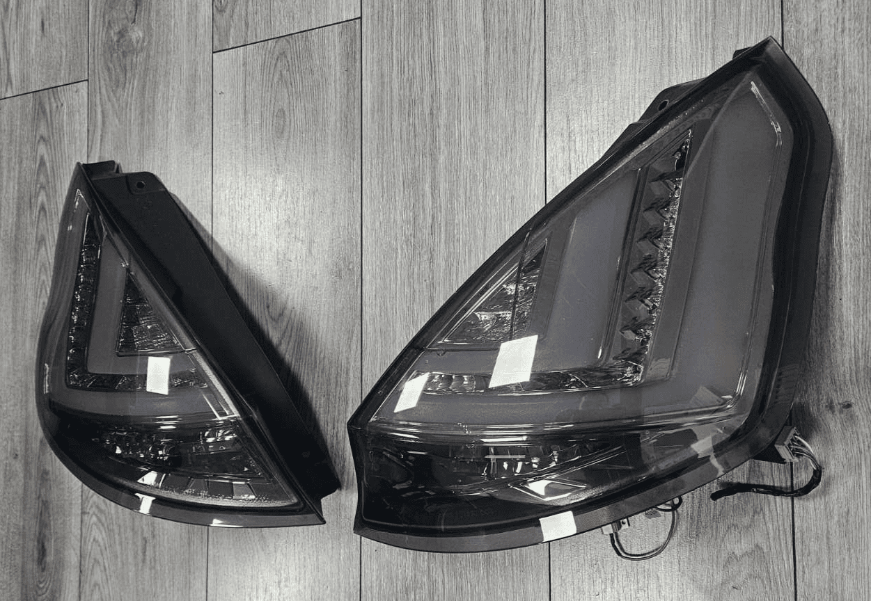 FORD FIESTA MK7 BLACK TINTED SMOKED REAR LED TAIL LIGHT PAIR 2013 - 2017