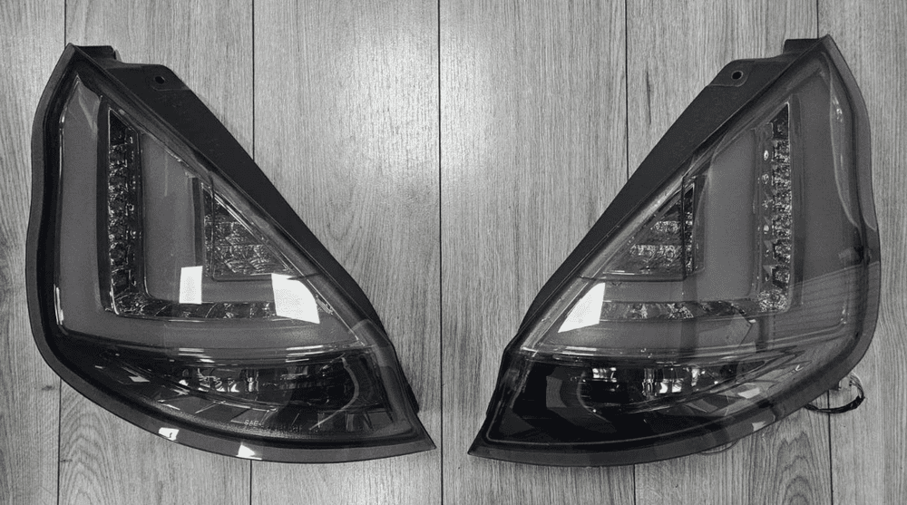 FORD FIESTA MK7 BLACK TINTED SMOKED REAR LED TAIL LIGHT PAIR 2013 - 2017