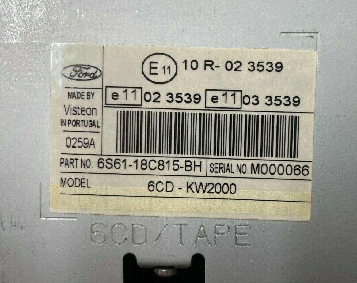 FORD FOCUS MK2 C-MAX FIESTA TRANSIT 6CD 6006CDC PLAYER RADIO WITH CODE ...