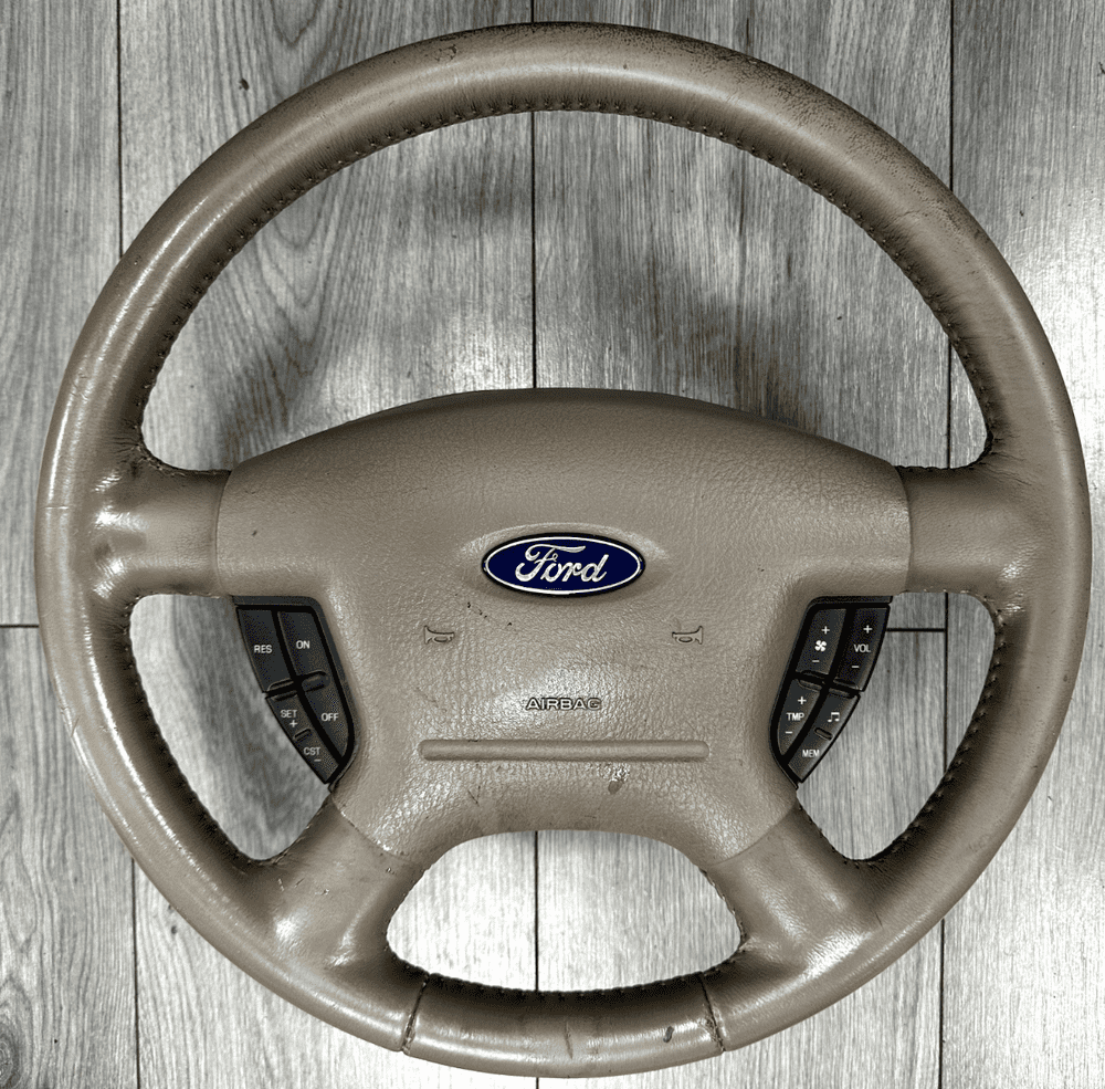 GENUINE FORD EXPLORER DRIVER BEIGE LEATHER STEERING WHEEL & AIRBAG 2001 ...