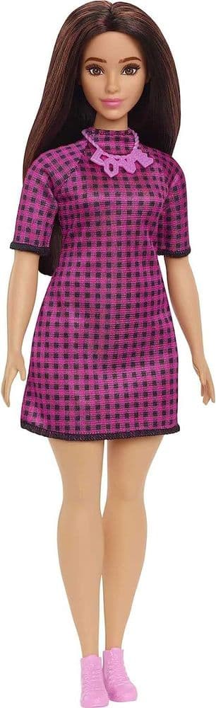Barbie Fashionistas Doll 188 Curvy Pink & Black Checkered Dress