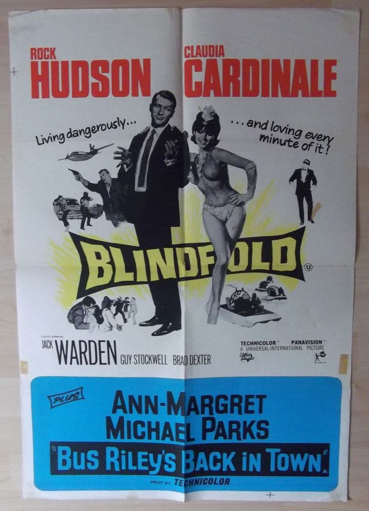Blindfold English Double Crown Poster Rock Hudson Claudia Cardinale 66