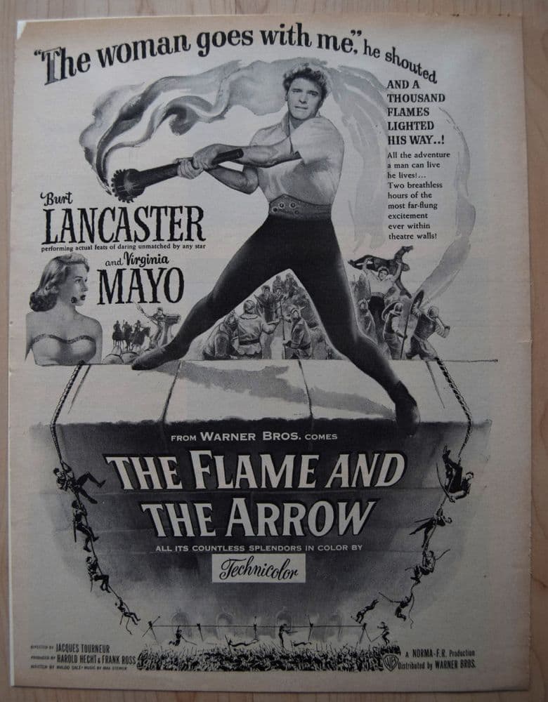 Flame and the Arrow 1950 - Burt Lancaster Vintage Trade Ad
