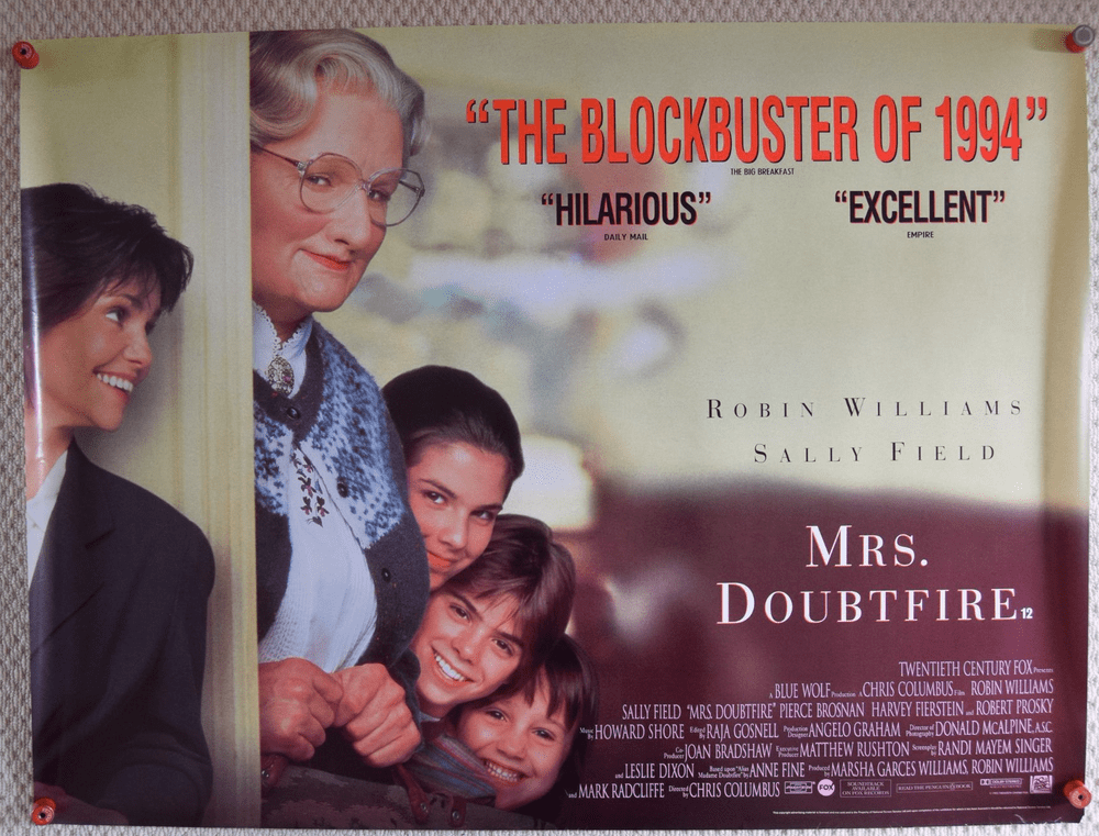 Mrs Doubtfire UK Quad Poster Robin Williams Sally Field 93