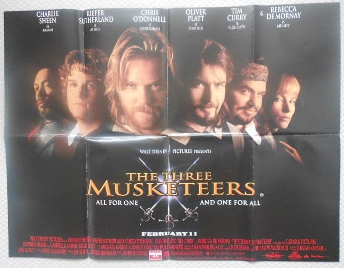 Three Musketeers Original UK Quad Poster Charlie Sheen Kiefer Sutherland 93