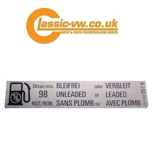 Unleaded Fuel Decal 98 Ron 037010057R Mk1/2 Golf Jetta Corrado Scirocco