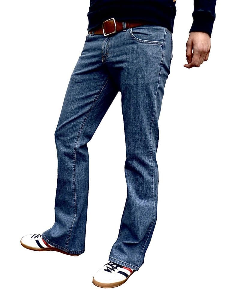 Bootcut Denim - Boot Cut Stonewashed Jeans - Mid Blue