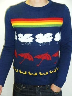 New Wave MENS rainbow clouds wellies 80s jumper s m l