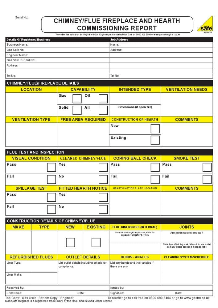 Chimney/Flue Fireplace and Hearth Commissioning Pad