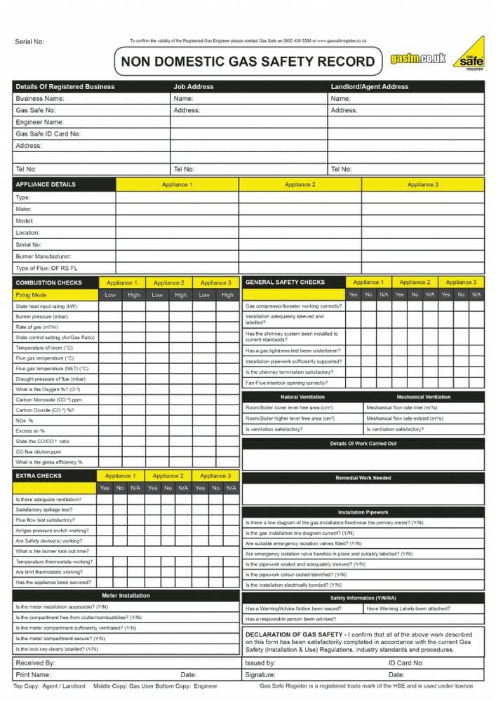 Non Domestic Gas Safety Record