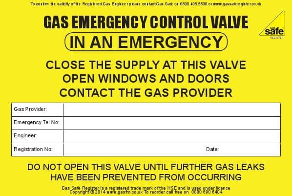 Pack of Gas Emergency Control Valve Labels