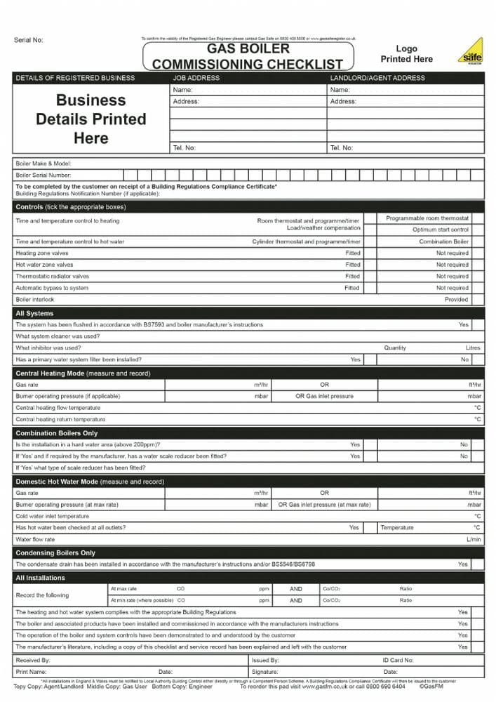 Personalised Gas Boiler Commissioning Pad