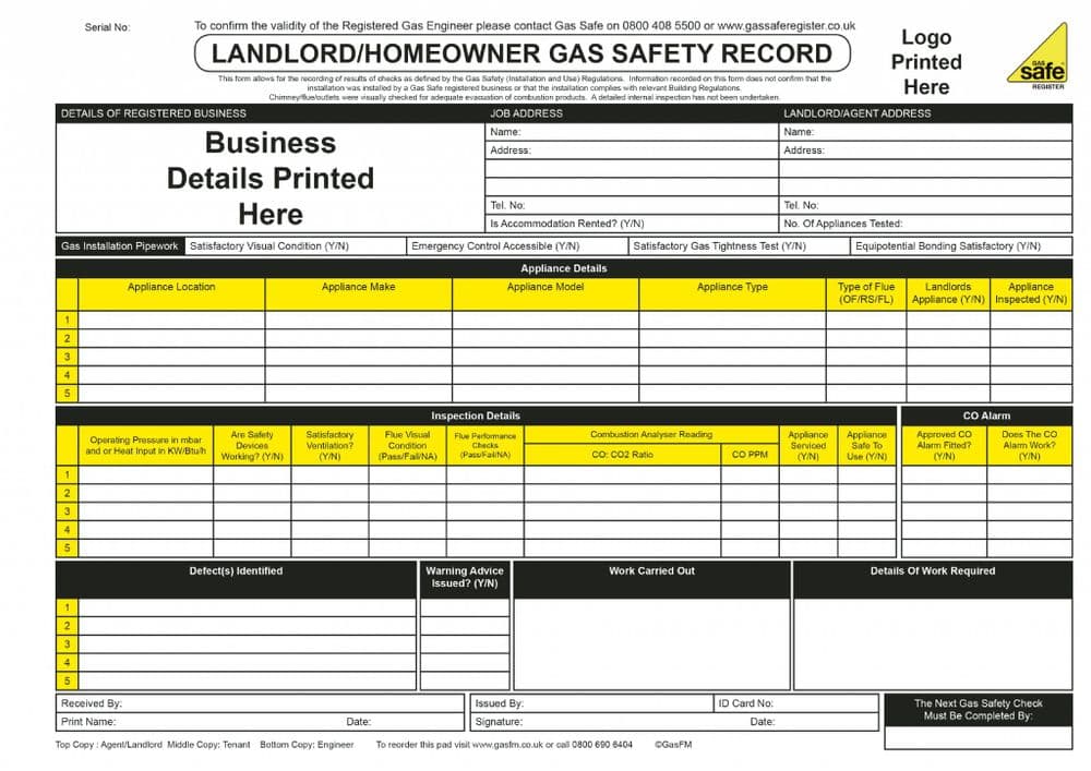 Personalised Landlord/Homeowner Gas Safety Record