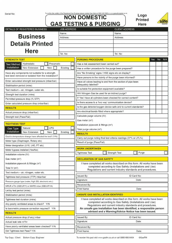 Personalised Non Domestic Gas Test and Purge Pad