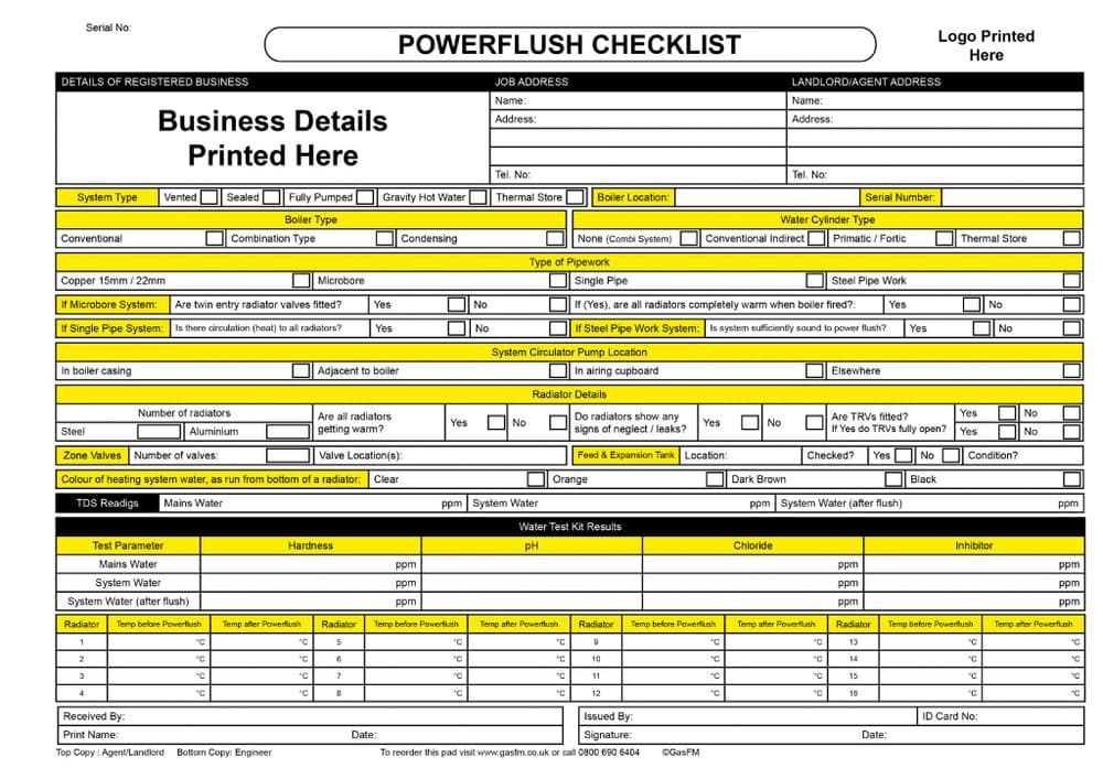 Personalised Powerflush Checklist