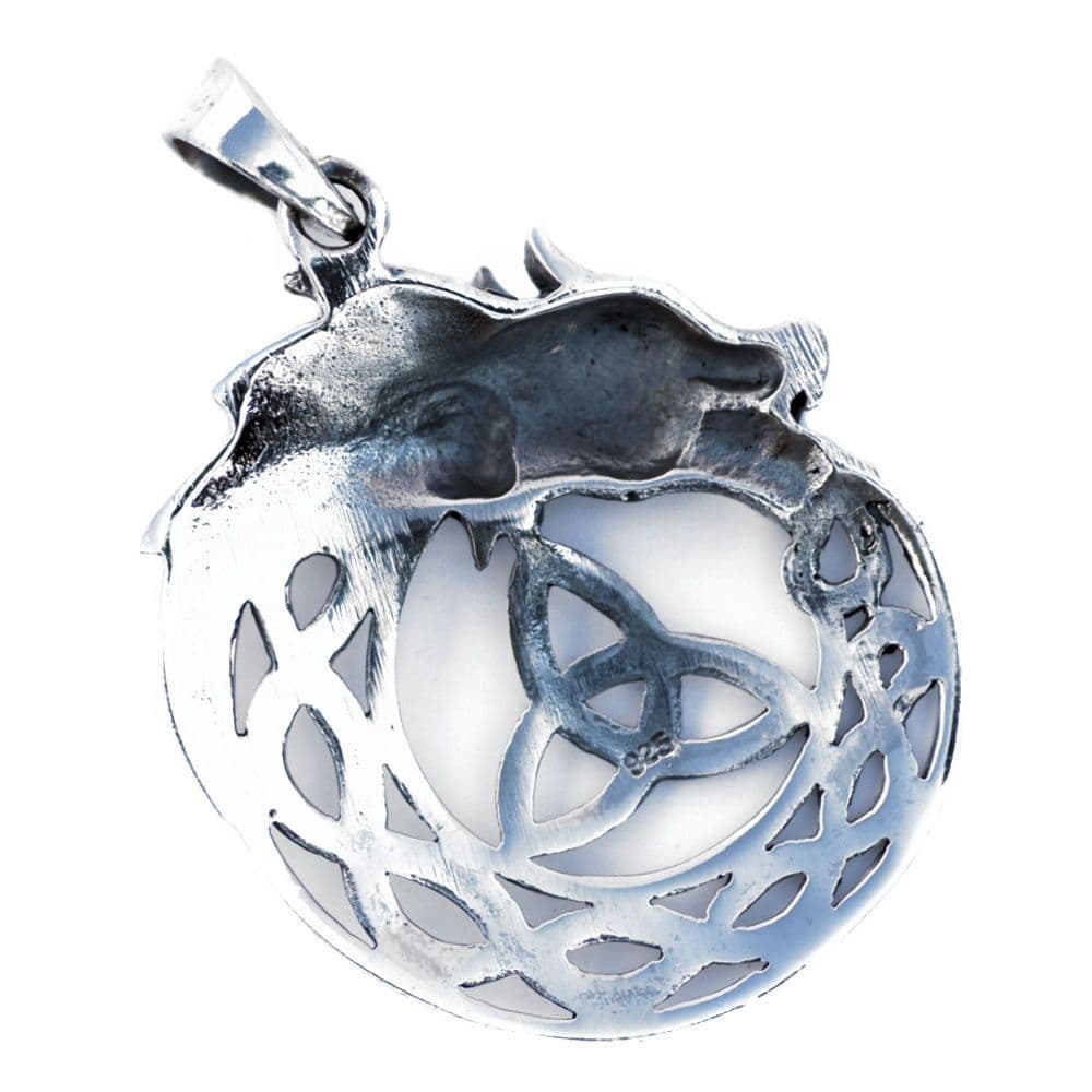 Celtic Dragon with Triquetra Trinity Knot Silver Pendant P044