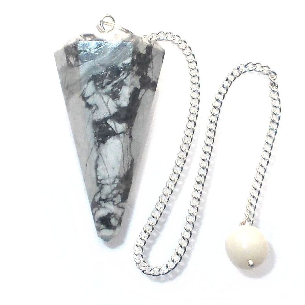White Howlite Pendulum Dowsing Crystal Point