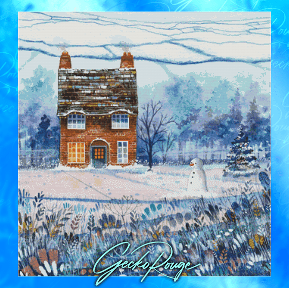 Snowman Cottage by Kate Brazier Modern Cross Stitch Art Kit Free Needle ...