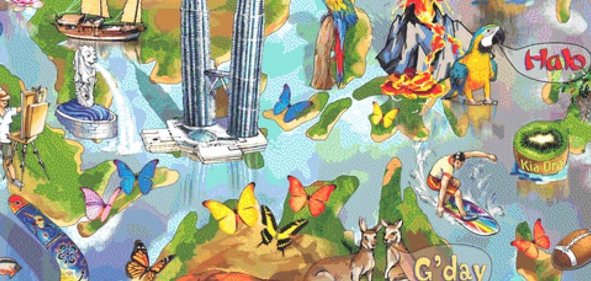 World Map Illustration by Maria Rabinky Cross Stitch Kit MRKIT23651