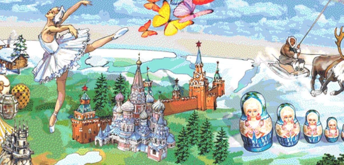 World Map Illustration by Maria Rabinky Cross Stitch Kit MRKIT23651