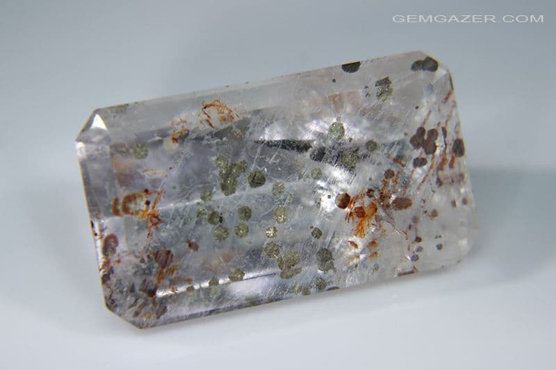 Quartz with Pyrite platelet inclusions faceted Brazil 40 28 carats Video