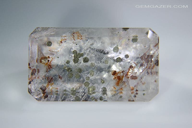 Quartz with Pyrite platelet inclusions faceted Brazil 40 28 carats Video