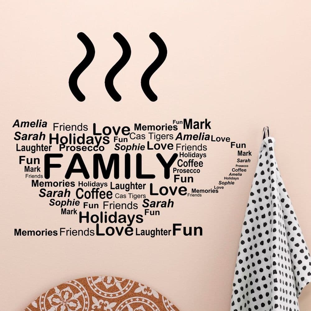 Personalised Mix Words Coffee Cup Family Wall Sticker