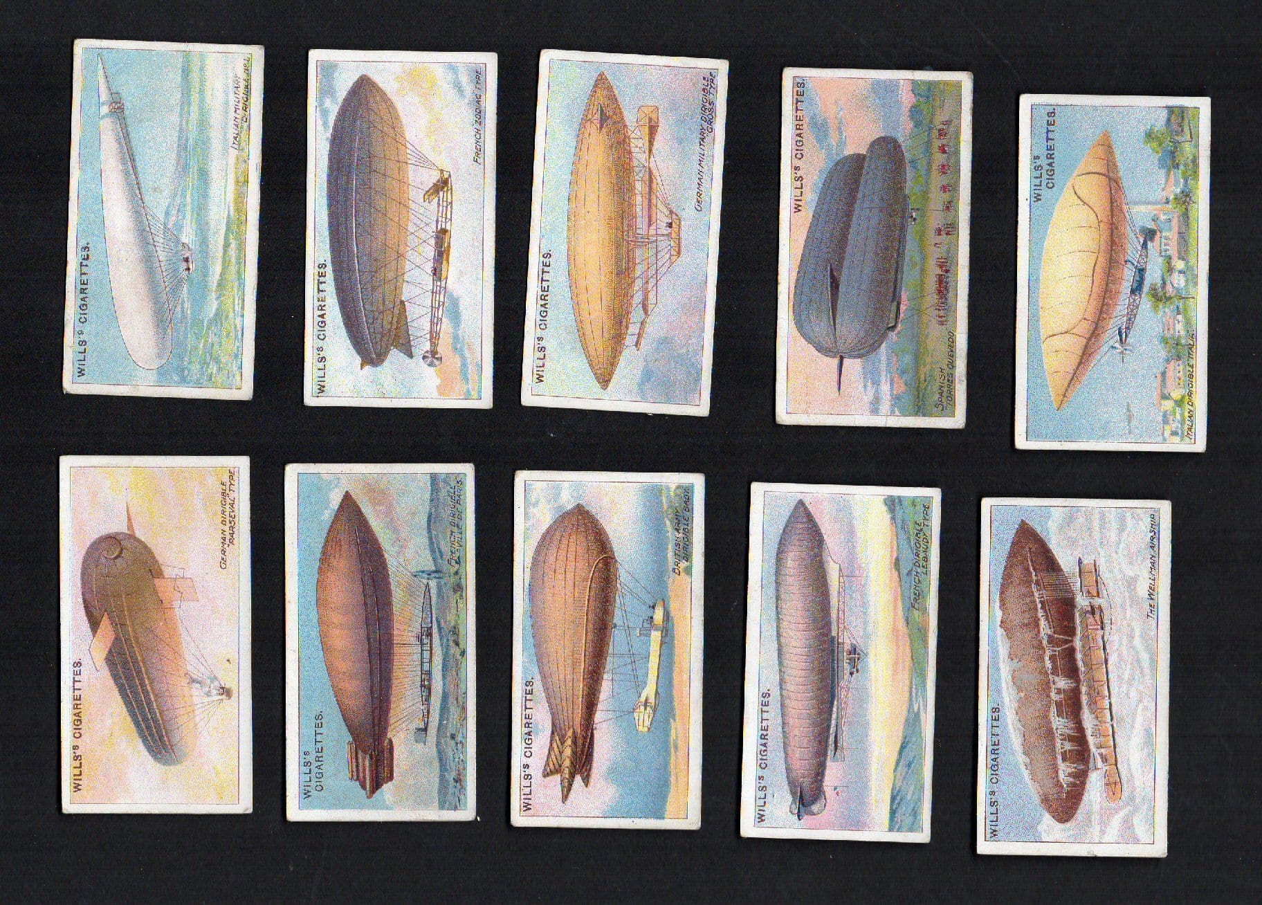 Cigarette cards set 1910 Aviation Airship Biplane Zeppelin Flying Ship
