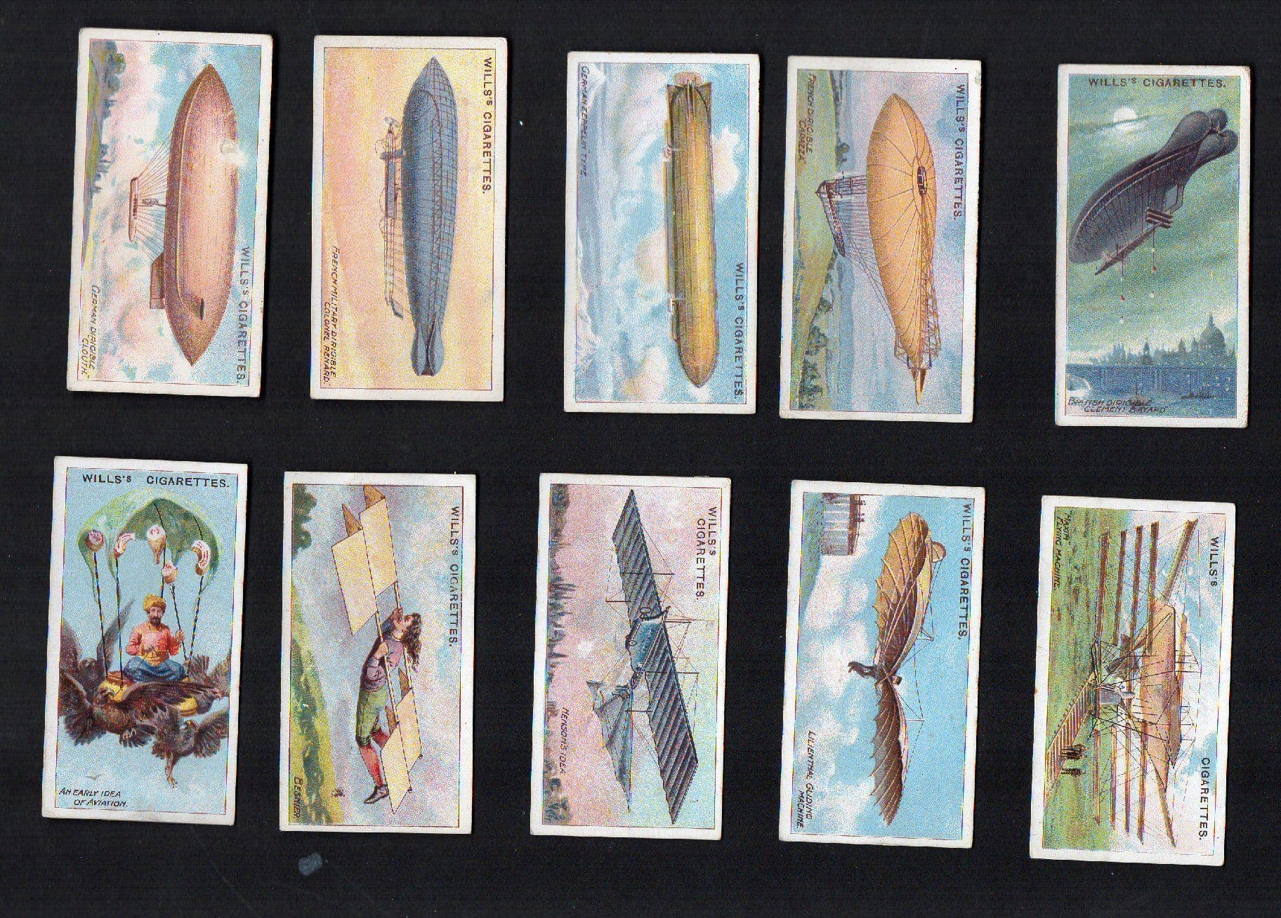 Cigarette cards set 1910 Aviation Airship Biplane Zeppelin Flying Ship