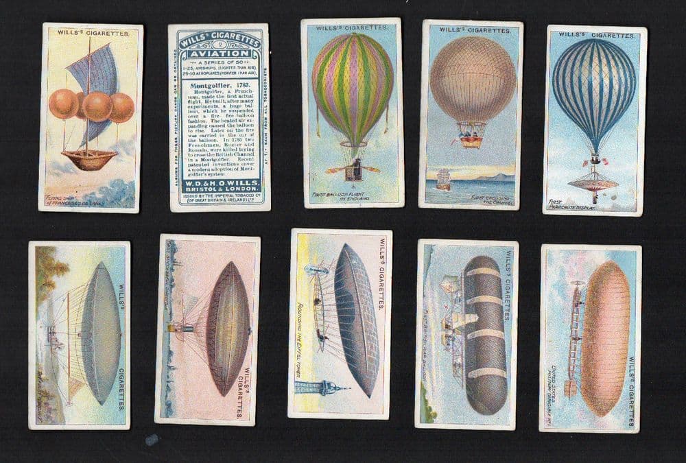 Cigarette cards set 1910 Aviation Airship Biplane Zeppelin Flying Ship