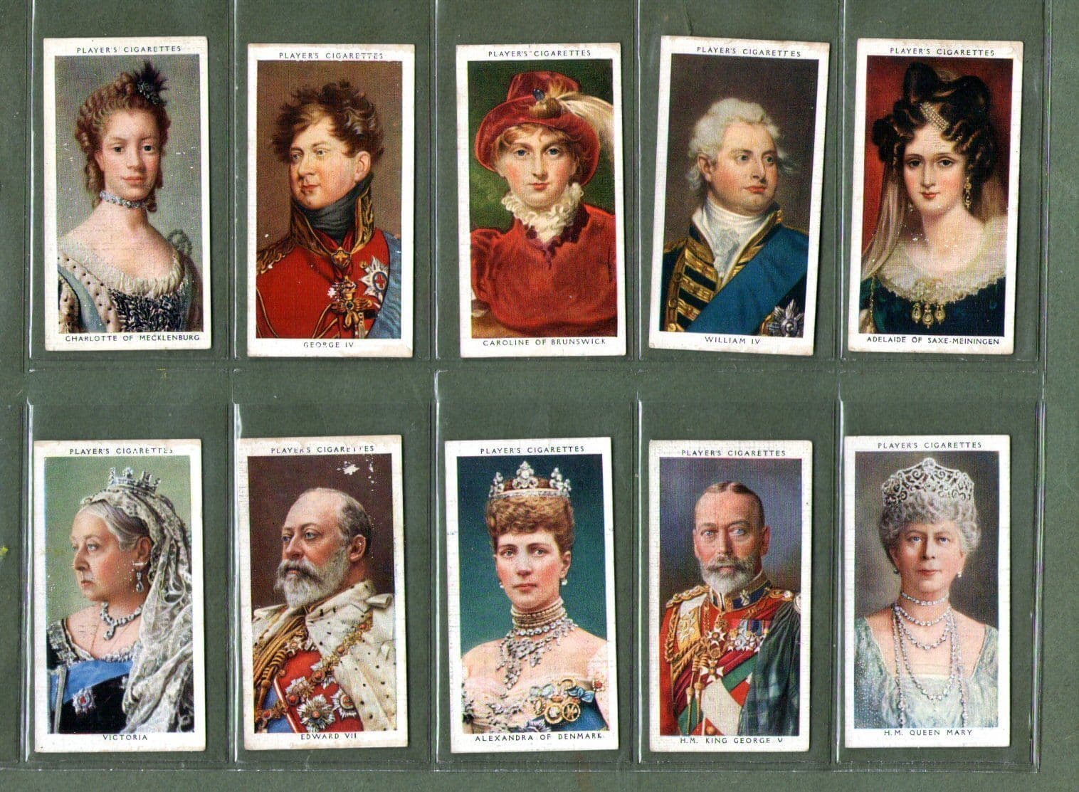 Collectible cigarette cards set Kings & Queens of England 1935