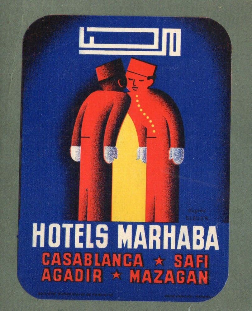 Collectible Vintage Hotel luggage label Morocco Maroc Marhaba Casa Safi ...