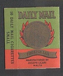 Daily Mail old cigarette packet EMPTY 181