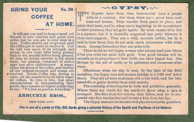 Gypsy Gipsy life RARE old coffee trade card 1890 s 156