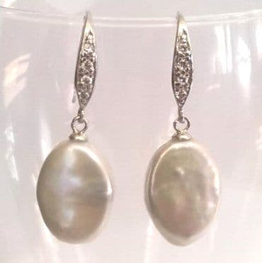 Oval button pearl drops with CZ crystals