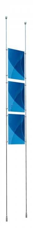 Ceiling-to-Floor Mounted Cable Poster Display Kit 3 x A4 Portrait Pockets