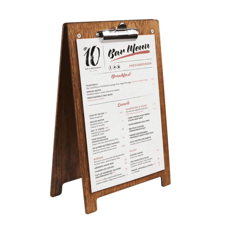 Free-Standing Wooden A-Frame Clipboard Poster Holder A6 Portrait Dark Oak