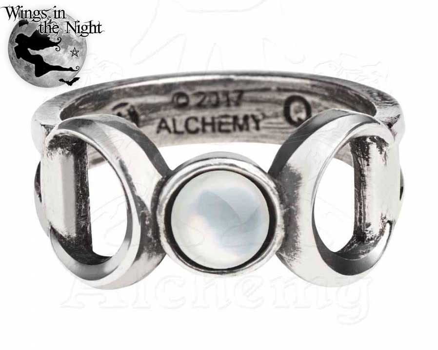 ALCHEMY GOTHIC Triple Moon Goddess Pewter Ring | Pagan Jewellery