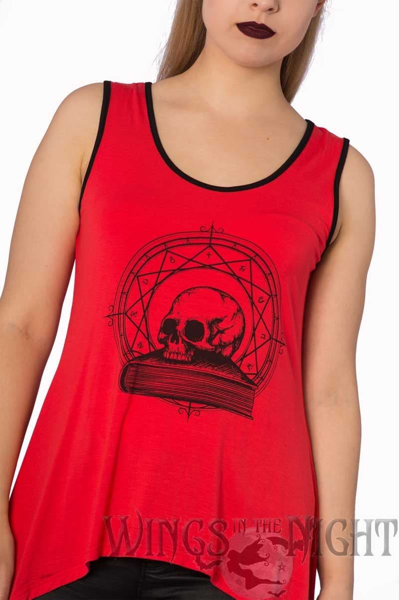 BANNED Ladies Gothic Conjure Skull Red Top