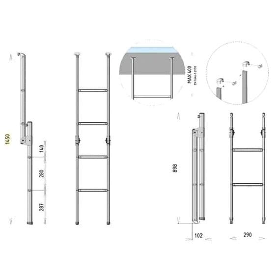 CTA Folding Aluminium Bunk Ladder 145cm Extended, Motorhome, RV ...