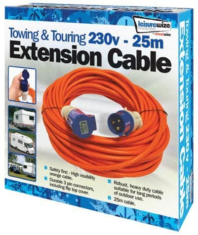 Leisurewize 25 Metre Mains Extension Lead Hook Up (2.5mm Cable ...
