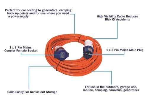 Leisurewize 25 Metre Mains Extension Lead Hook Up (2.5mm Cable ...